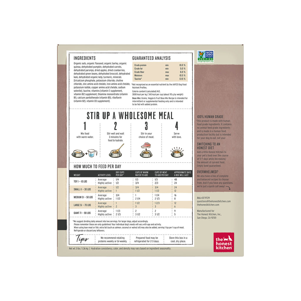 The Honest Kitchen Fruit & Veggie Base Mix Dog Food | Only Natural Pet