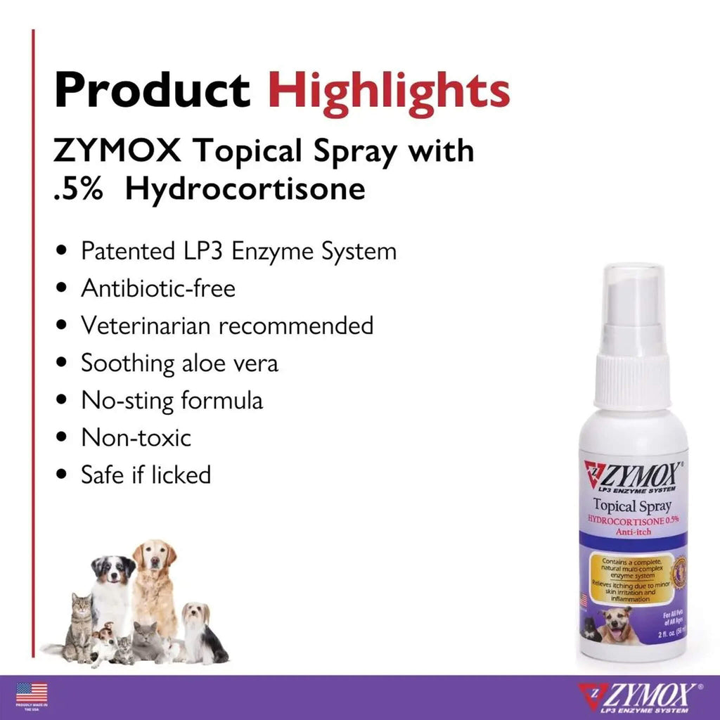 Zymox Topical Spray Hydrocortisone for Dogs & Cats | Only Natural Pet